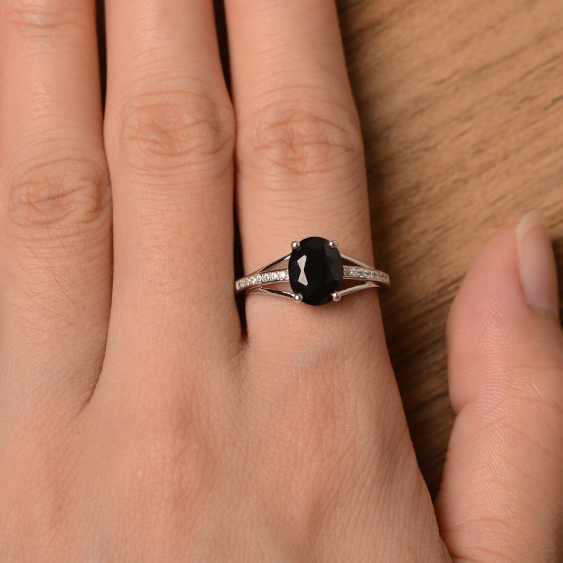 Real Black Spinel Ring Oval Cut White Gold Wedding Ring for - Etsy