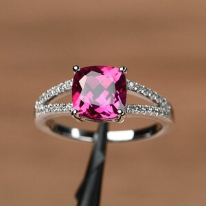 Lab Ruby Ring Cushion Cut July Birthstone Ring Gemstone Promise Ring ...