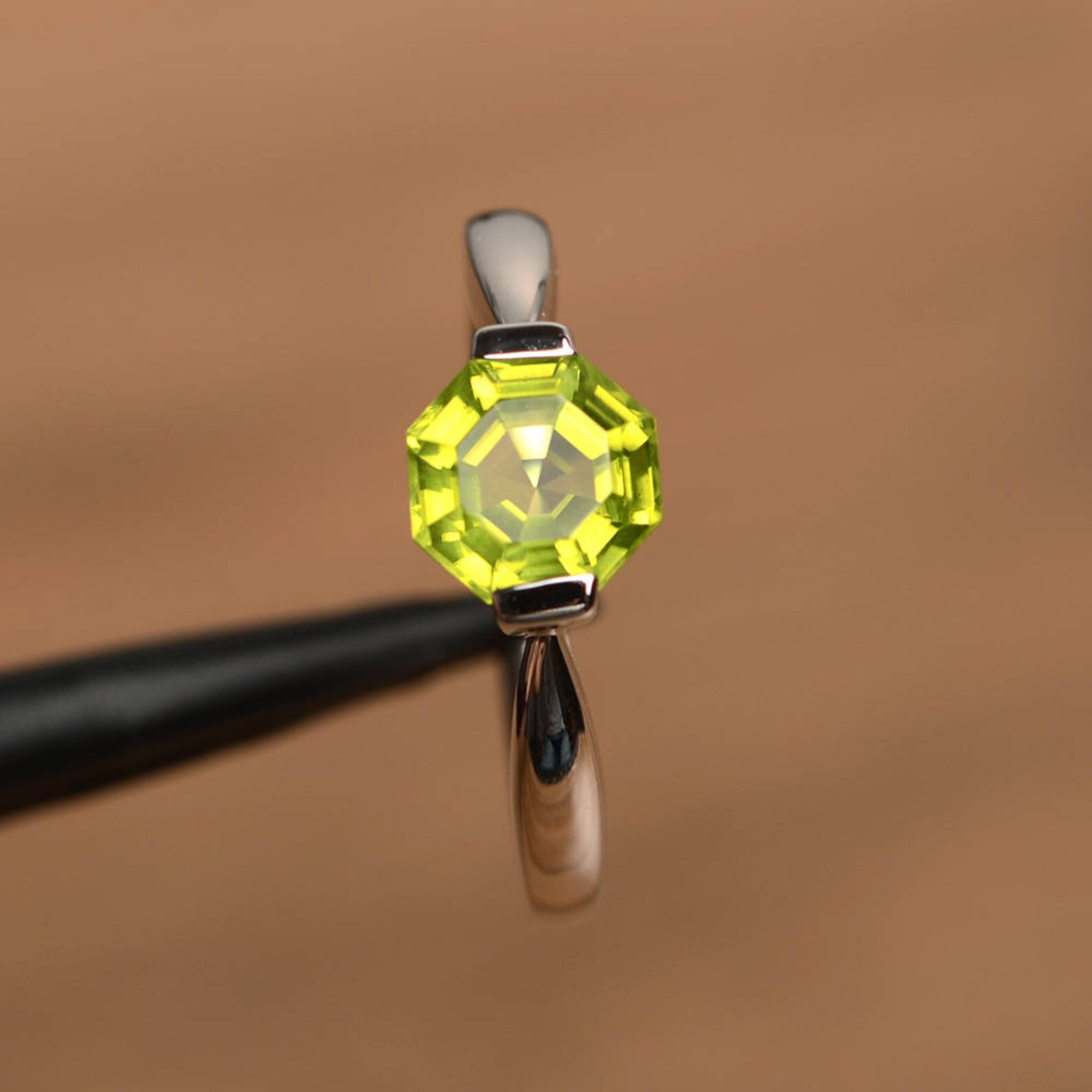 Natural Peridot Ring Engagement Ring August Birthstone Octagon - Etsy