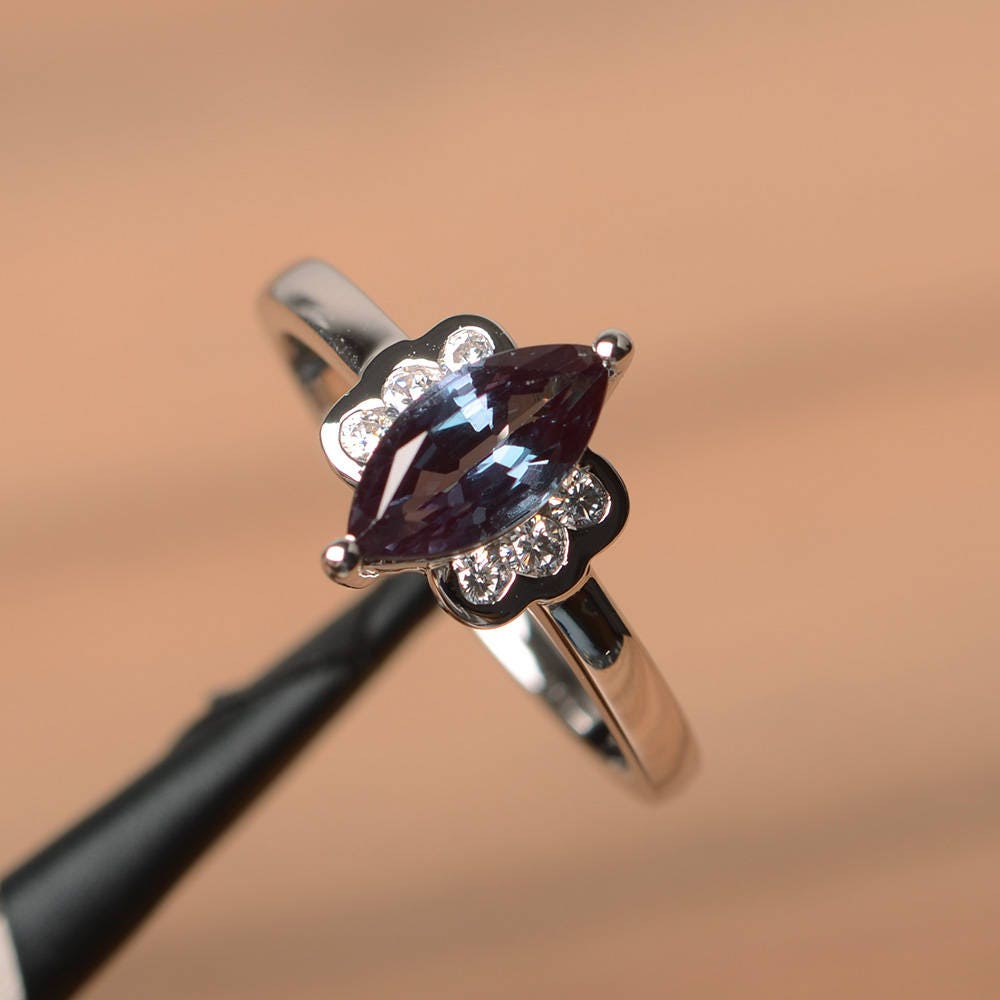 Alexandrite Ring June Birthstone Marquise Cut Gemstone Color - Etsy