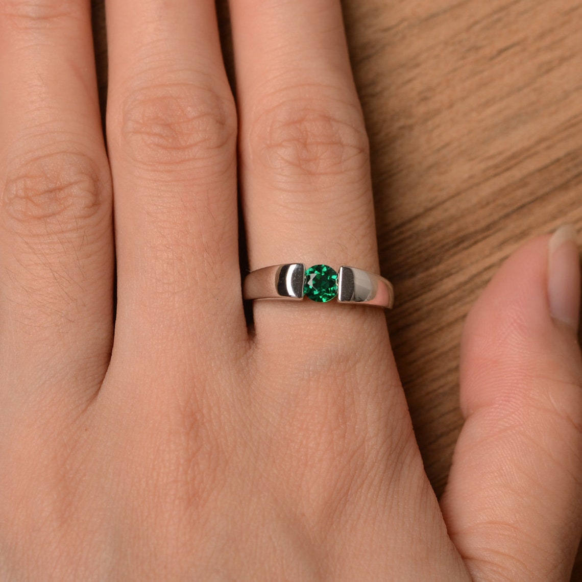 Emerald Ring Emerald Wedding Ring Round Cut Green Gemstone | Etsy