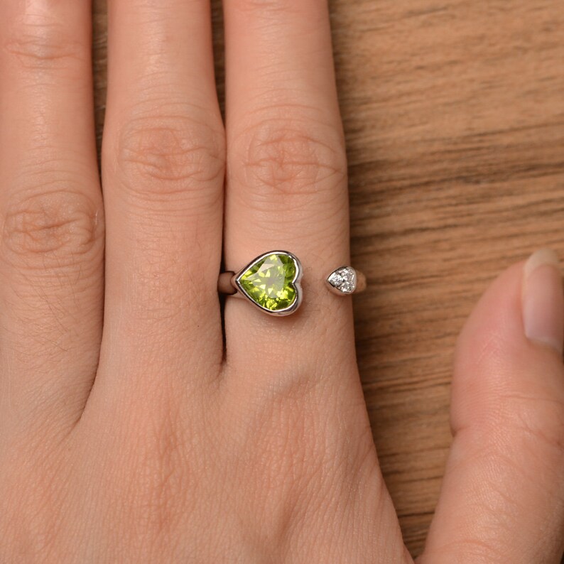 Natural Peridot Ring Heart Cut August Birthstone Sterling - Etsy