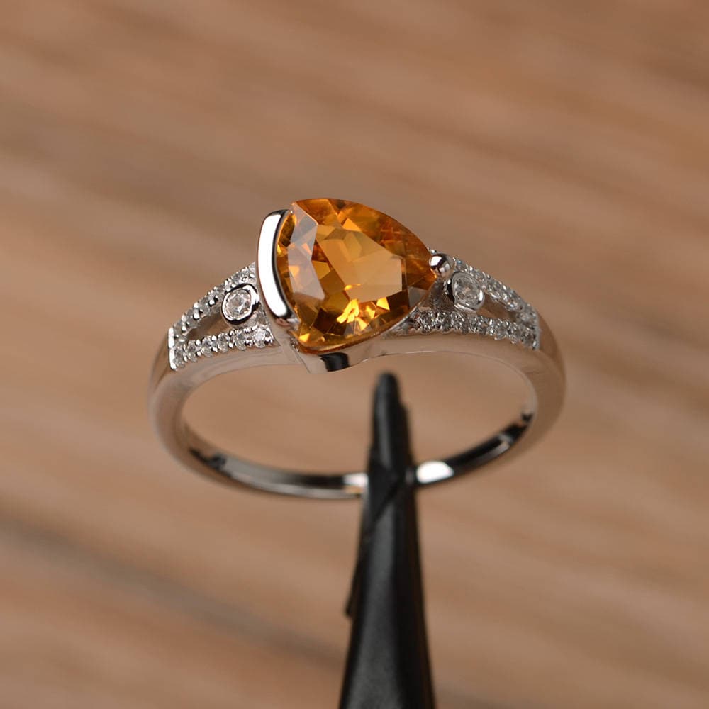 Natural citrine ring November Birthstone trillion cut yellow | Etsy