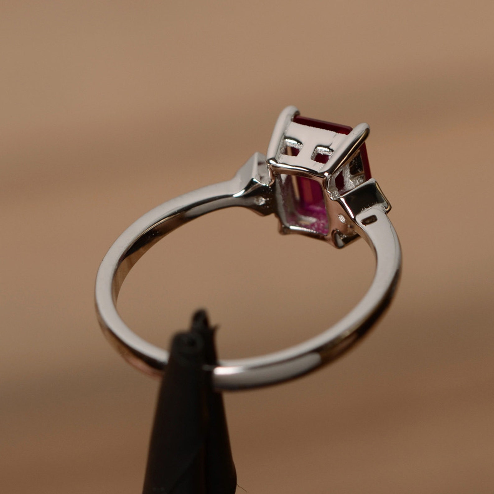 Lab Ruby Ring Emerald Cut Gemstone Ring July Birthstone Ring - Etsy