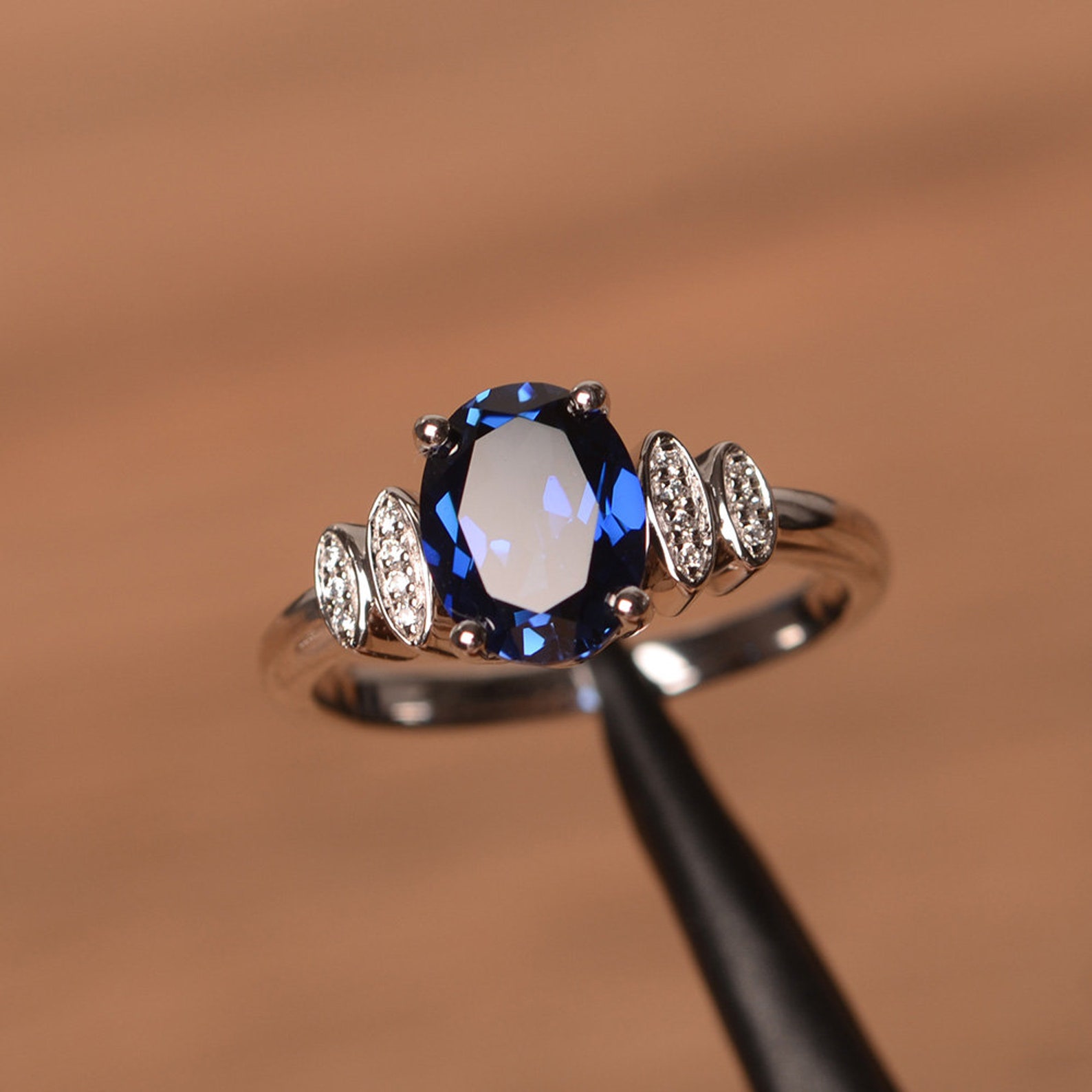 Oval Sapphire Proposal Ring Sterling Silver September - Etsy