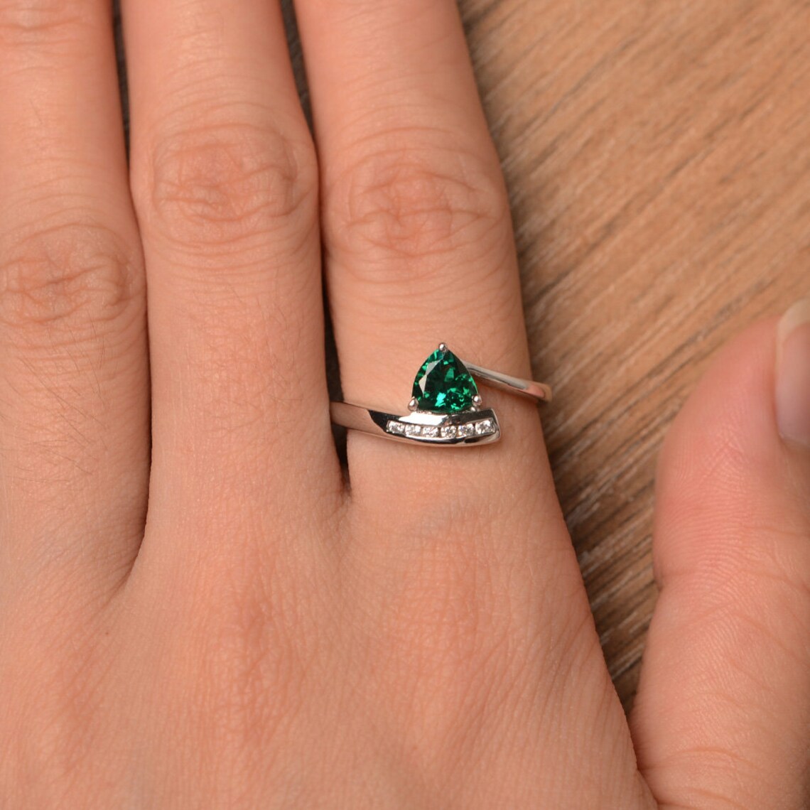 Emerald Promise Ring Emerald Ring May Birthstone Trillion Cut - Etsy