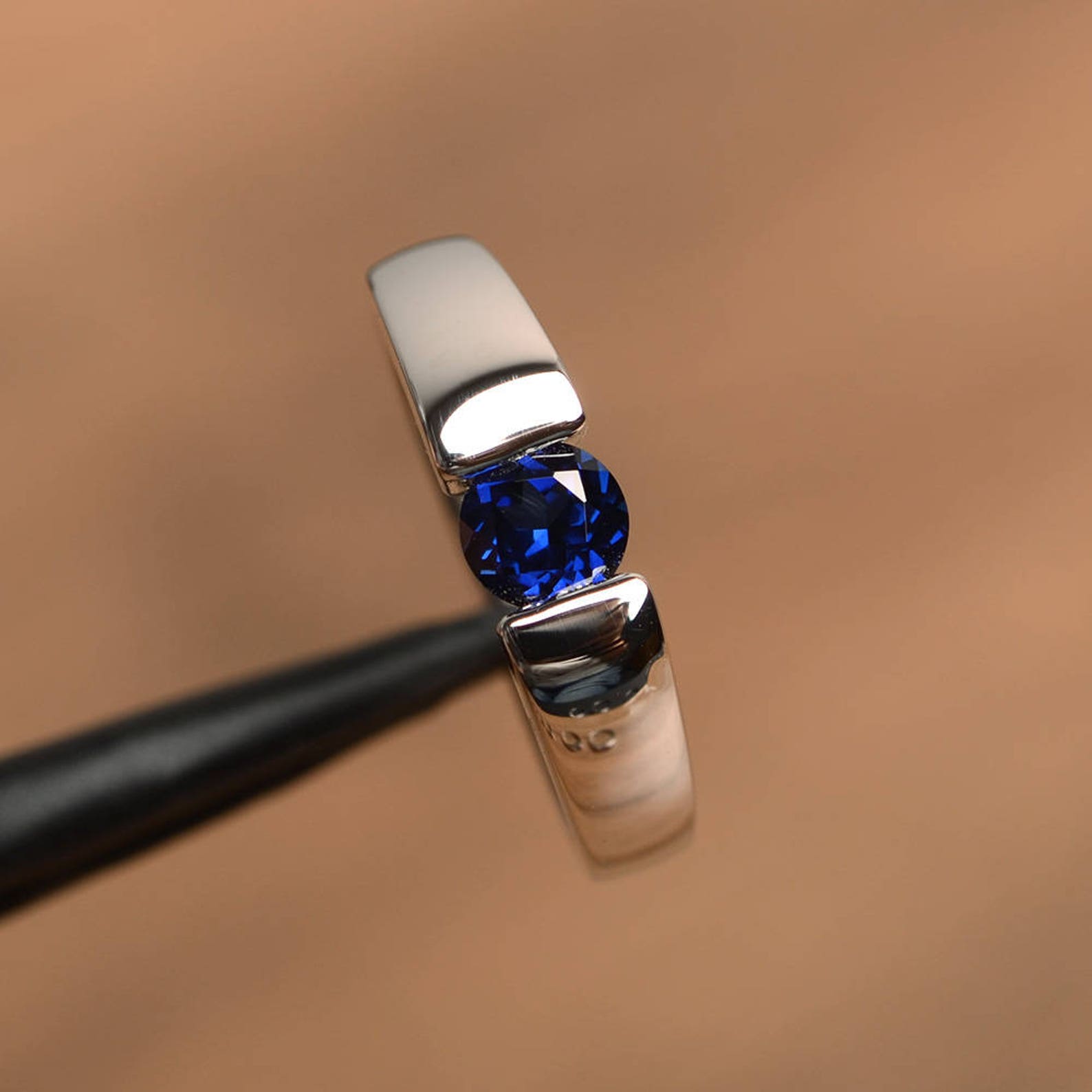 Sapphire Ring September Birthstone Round Cut Gemstone Sterling - Etsy