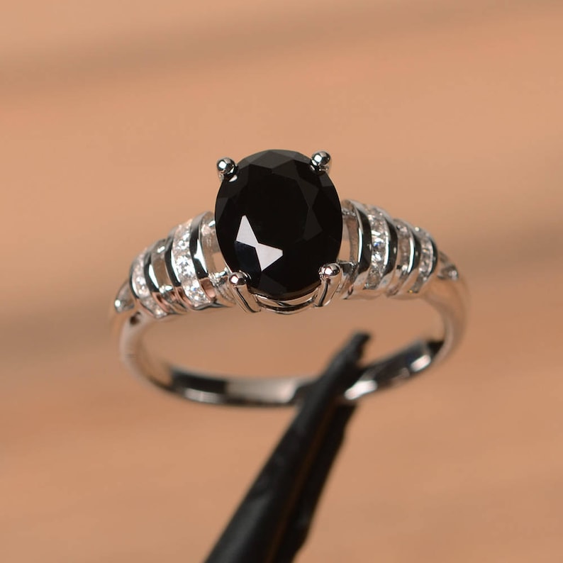 Natural Black Spinel Ring Cocktail Party Ring Black Gems Oval - Etsy