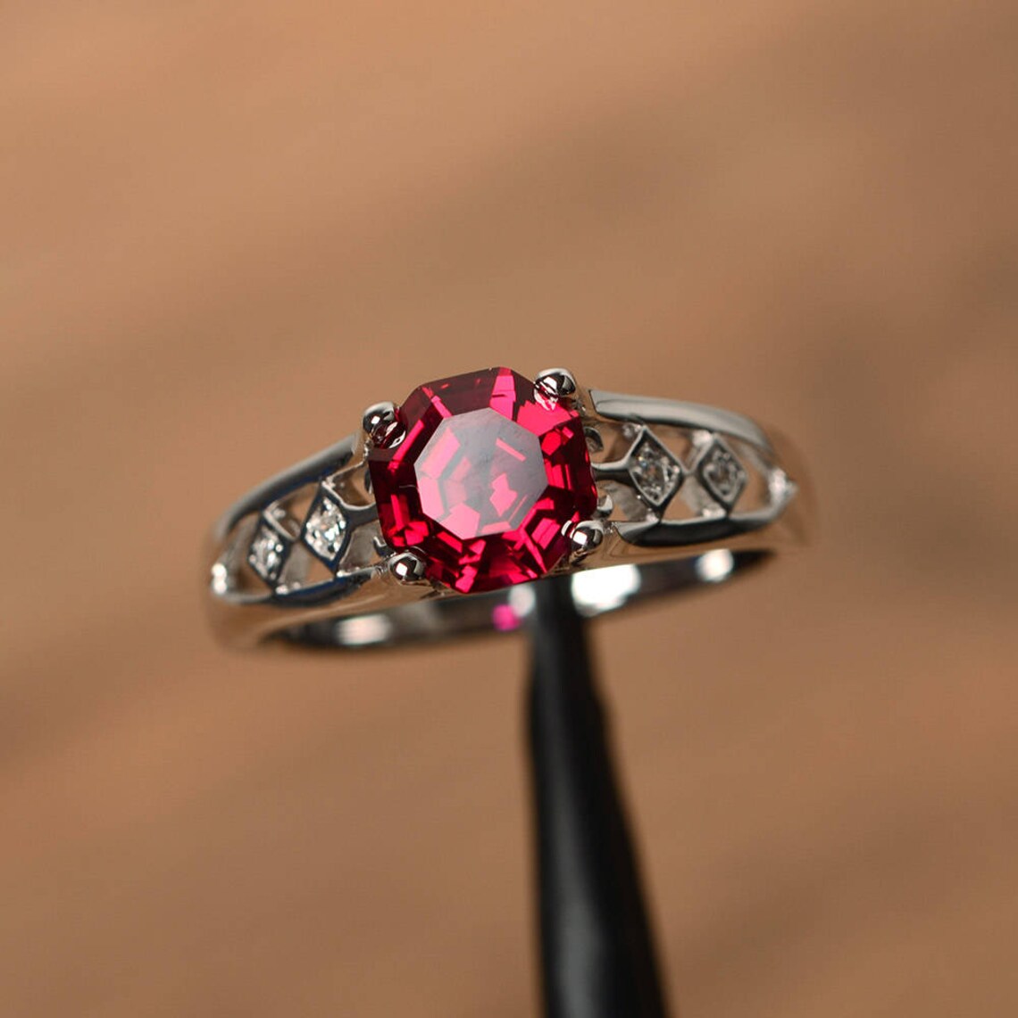 Unique Engagement Rings Ruby Rings July Birthstone Octagon Cut | Etsy