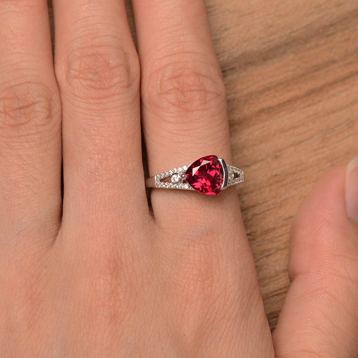 Lab Ruby Ring Triangle Cut Red Gemstone July Birthstone Ring - Etsy