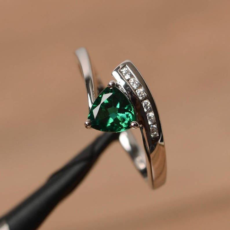 Emerald Promise Ring Emerald Ring May Birthstone Trillion Cut - Etsy