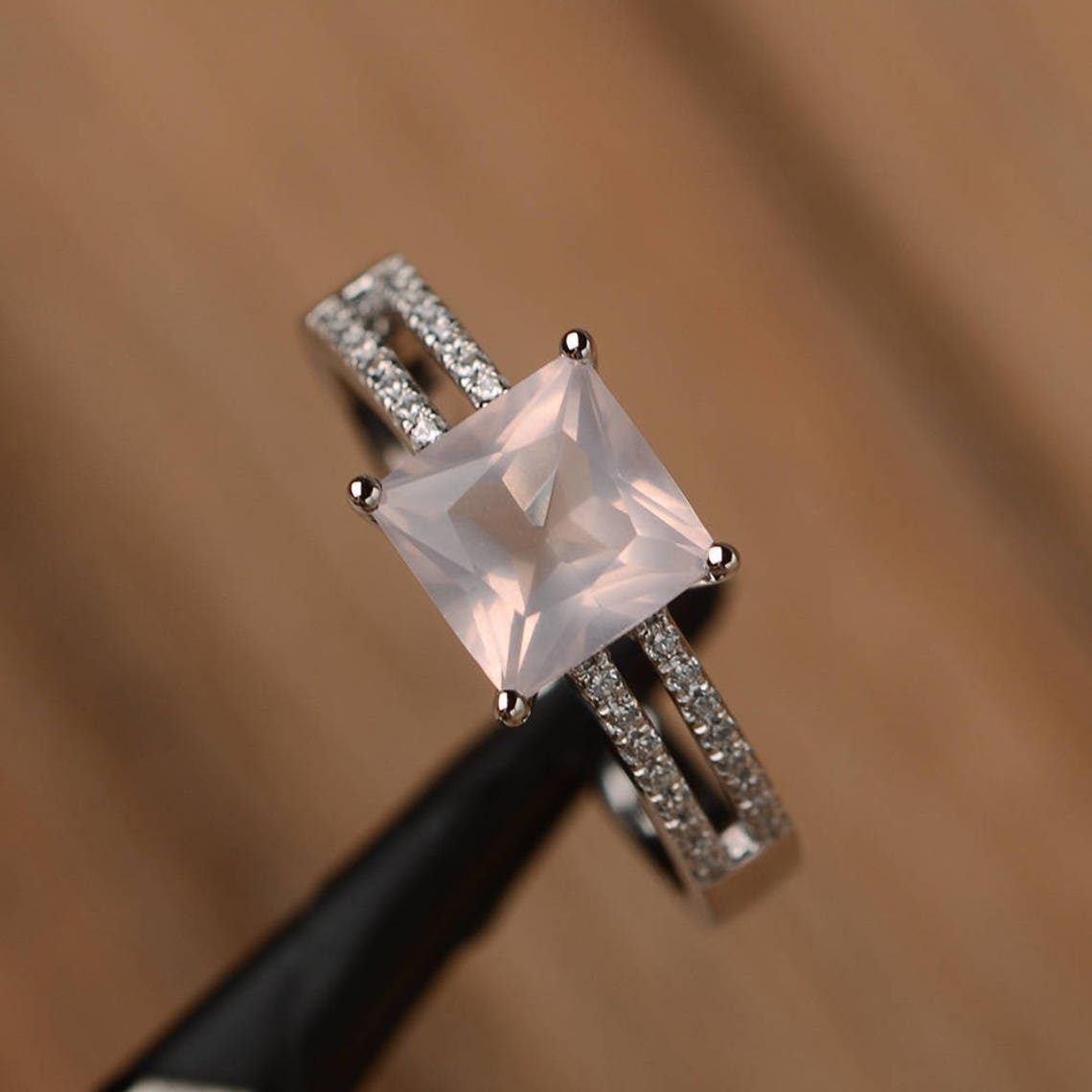 Square Cut Gemstone Ring Real Natural Pink Quartz Ring - Etsy
