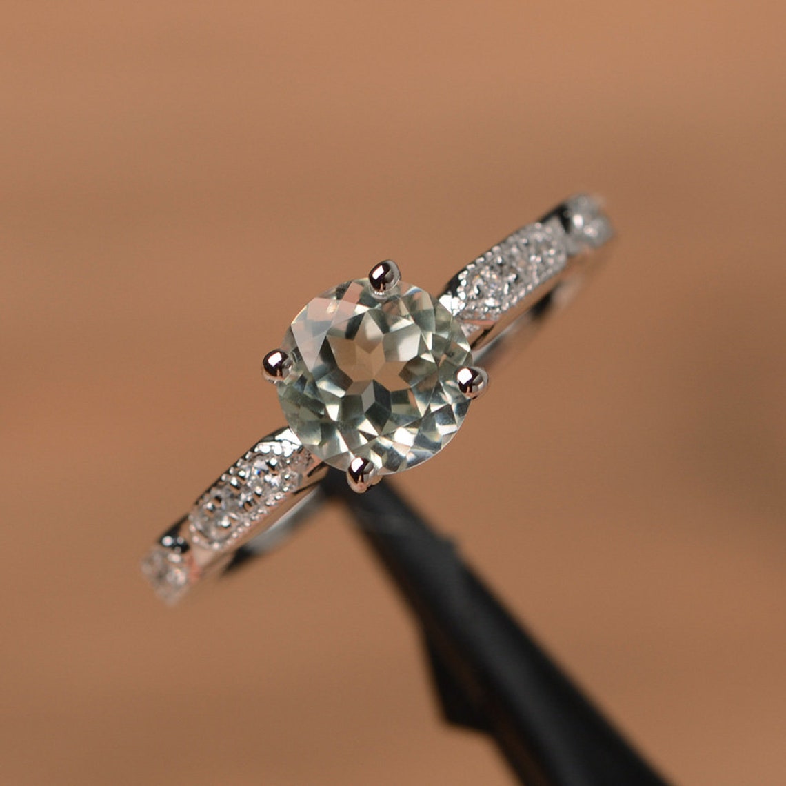 Delicate Green Amethyst Wedding Ring Sterling Silver Round | Etsy