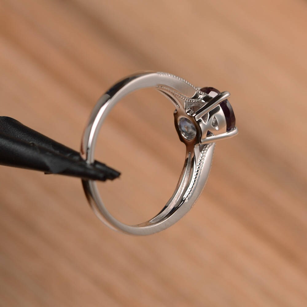 Solitaire Alexandrite Ring Sterling Silver Round Cut - Etsy