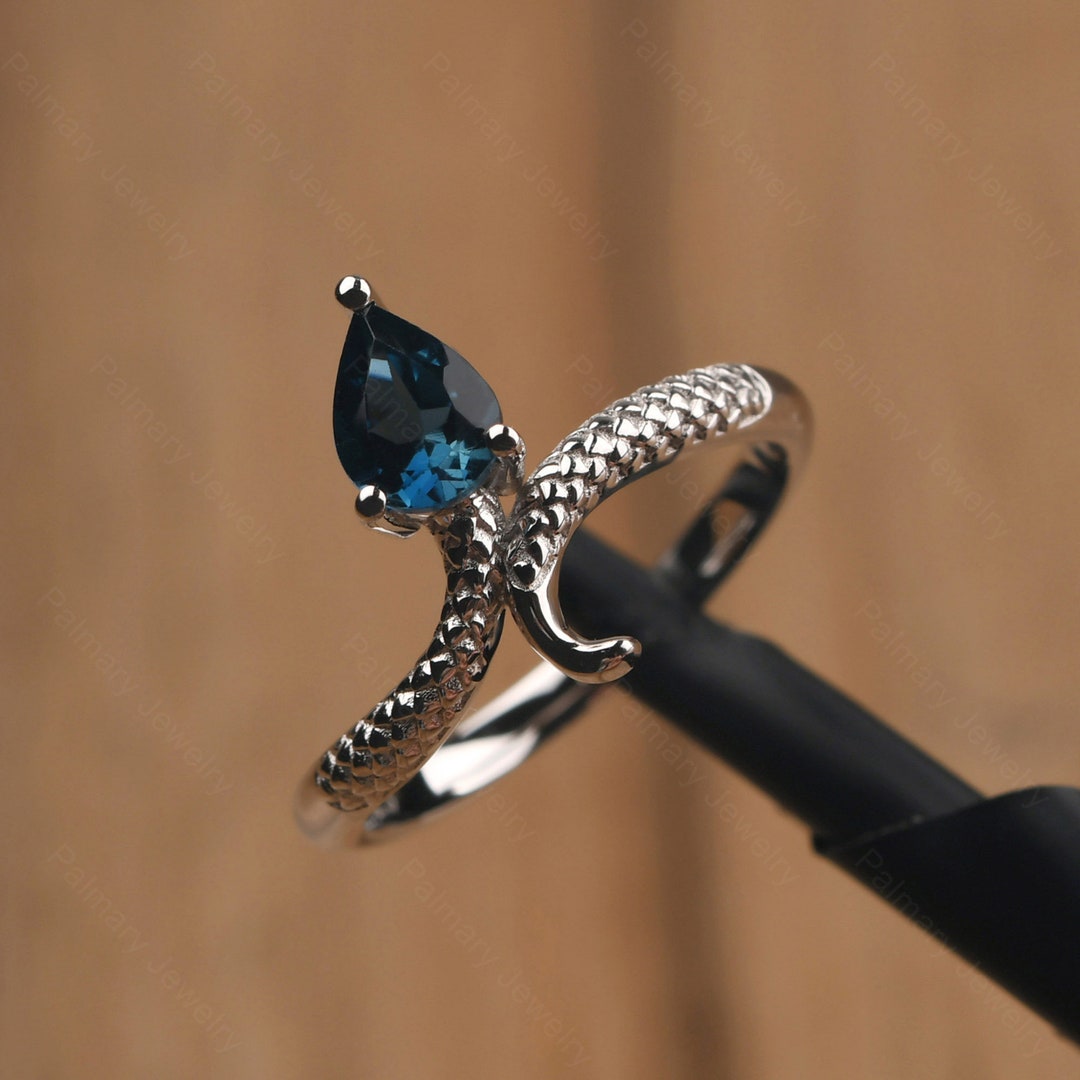 Pear Shaped London Blue Topaz Ring Sterling Silver Snake Ring Unique ...