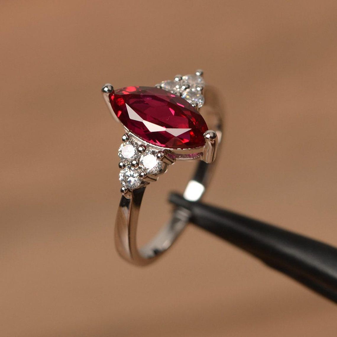 Anniversary Ring Lab Ruby Ring July Birthstone Marquise Cut Red ...