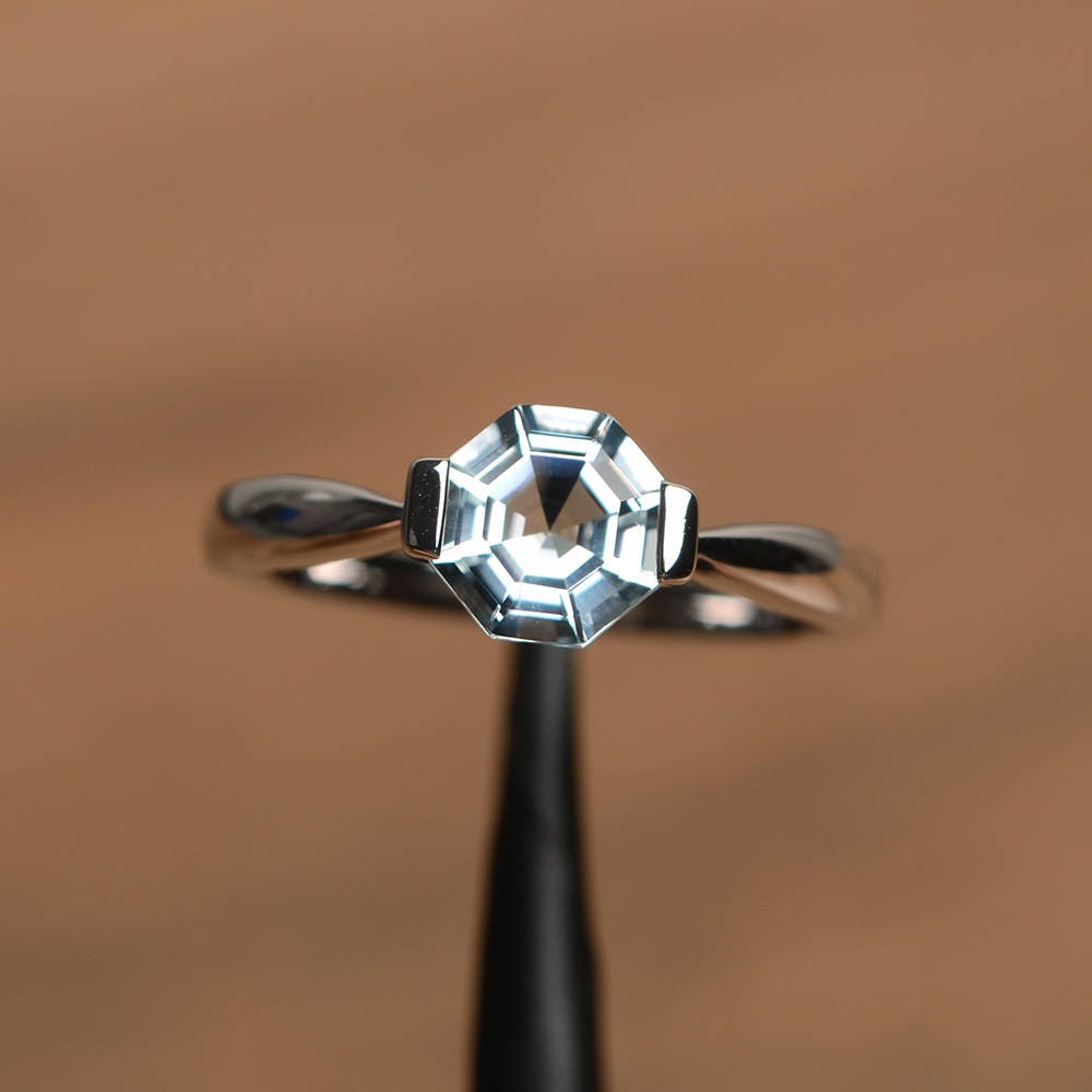 Proposal ring natural aquamarine ring March birthstone ring | Etsy