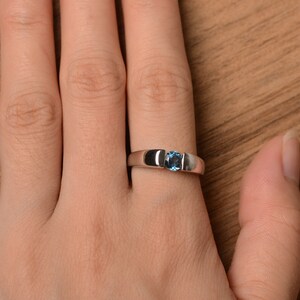 Simple London Blue Topaz Engagement Ring Round Cut Sterling Silver Blue ...