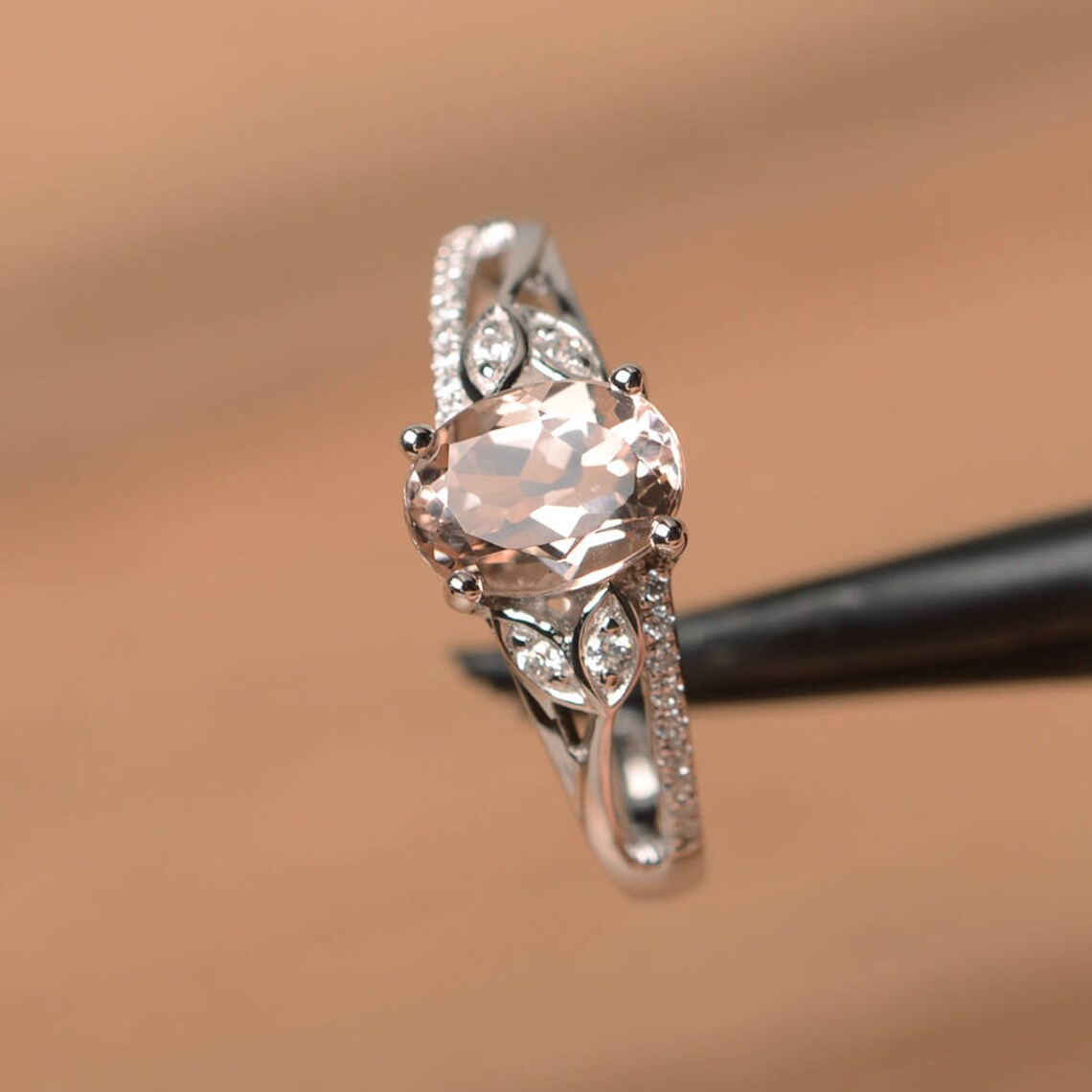 Engagement Ring Natural Pink Morganite Ring Pink Gemstone Oval - Etsy