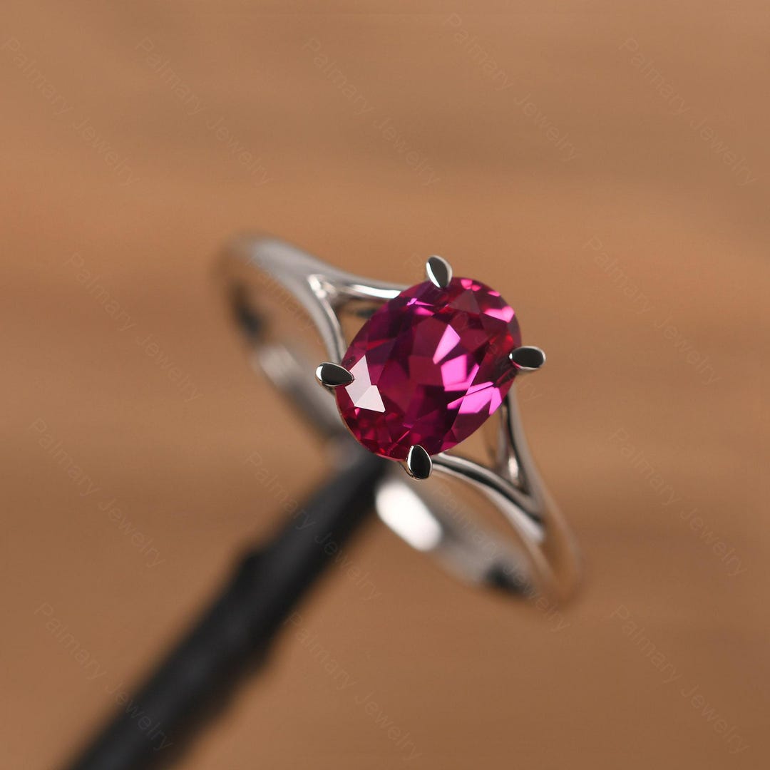 Oval Shaped Ruby Ring Sterling Silver Minimalist Anniversary Ring July ...