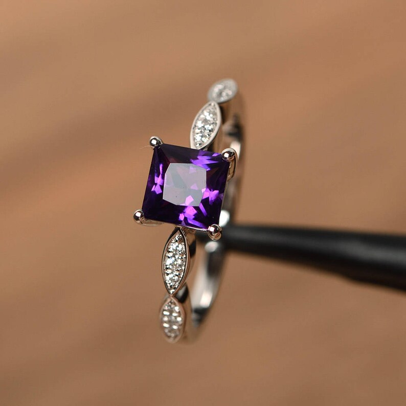 Natural Amethyst Rings Princess Cut Rings Anniversary Rings - Etsy