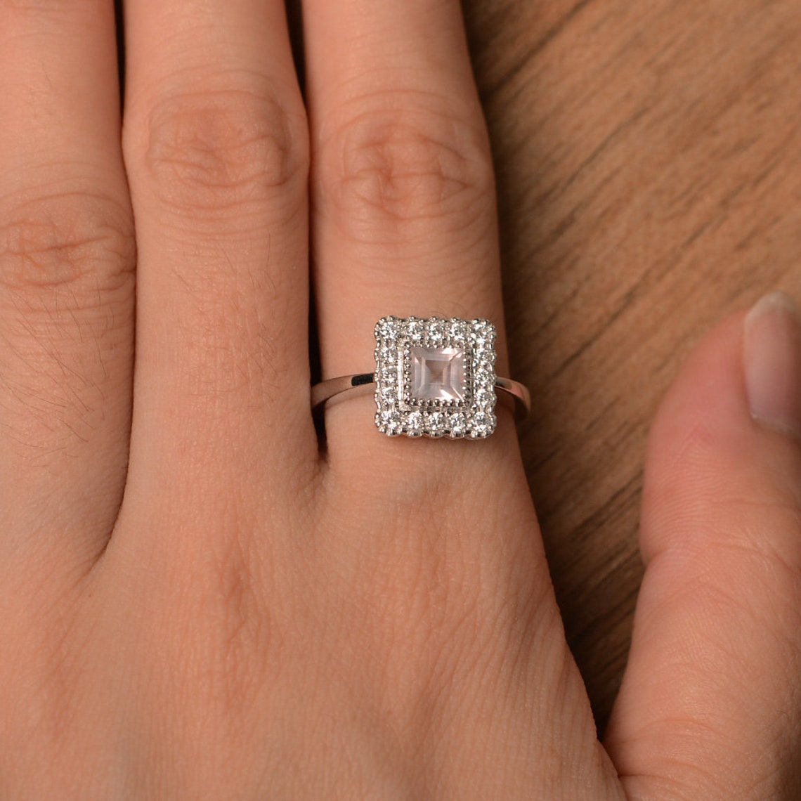 Natural Pink Quartz Rings Engagement Rings Square Cut Rings - Etsy