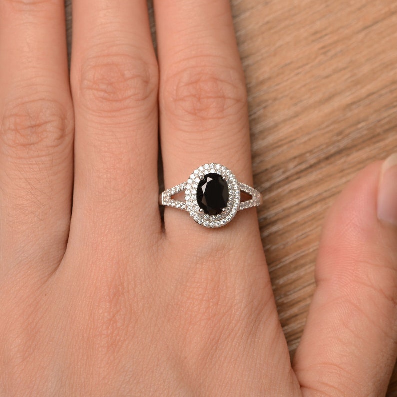 Halo Real Natural Black Spinel Ring Promise Ring Sterling - Etsy