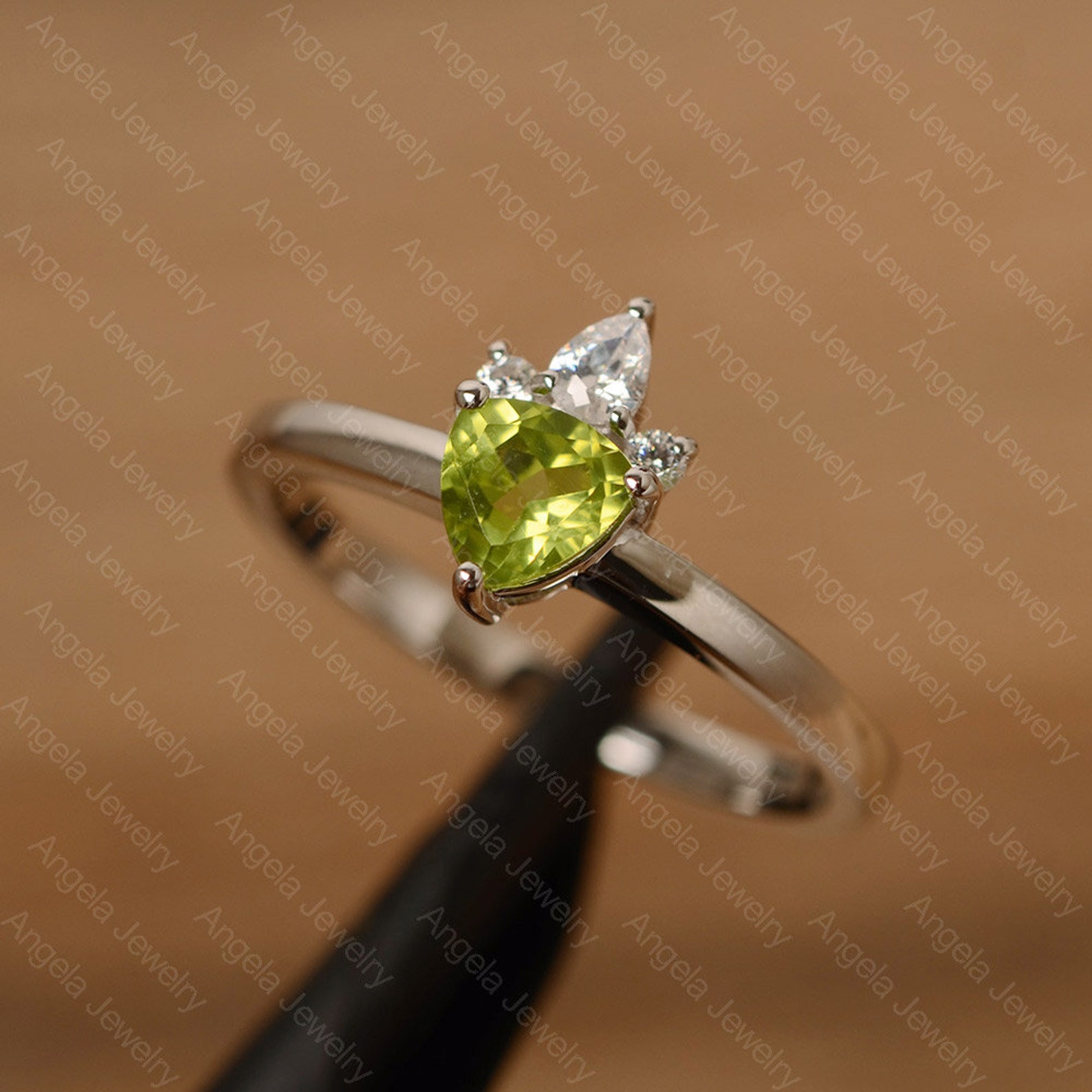 Peridot Ring Trillion Cut August Birthstone Ring Sterling | Etsy
