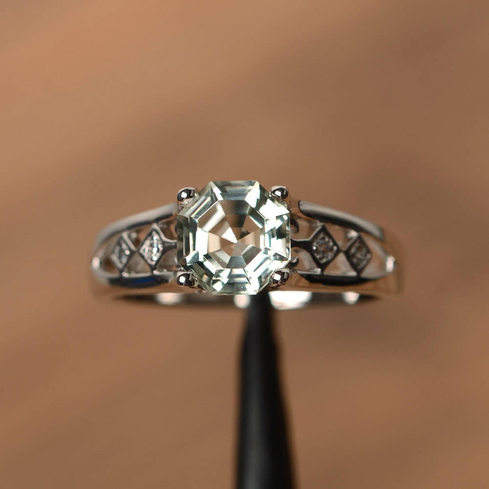 Promise Rings Natural Green Amethyst Rings Octagon Cut Green - Etsy