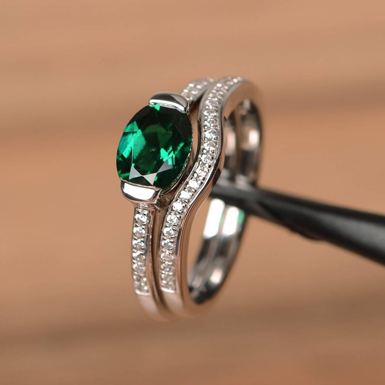 Emerald Ring Promise Ring Oval Cut Green Gemstone May - Etsy