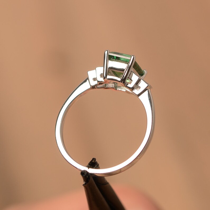 Lab Green Sapphire Ring Emerald Cut Green Gemstone Sterling - Etsy