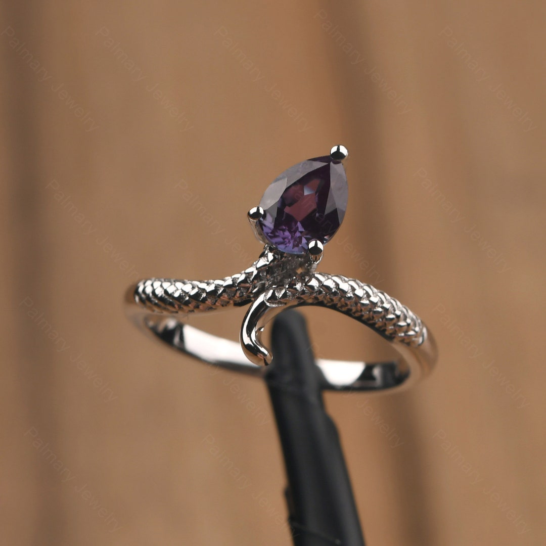 Color Changing Snake Ring Unique Alexandrite Ring Sterling Silver Pear ...