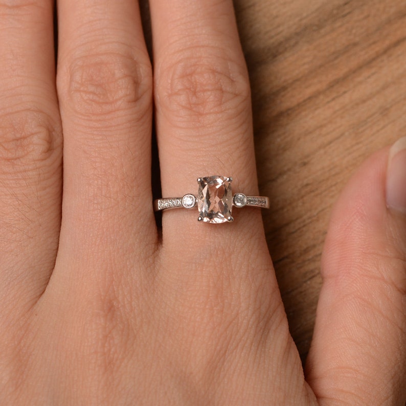 Natural morganite ring cushion cut sterling silver engagement | Etsy