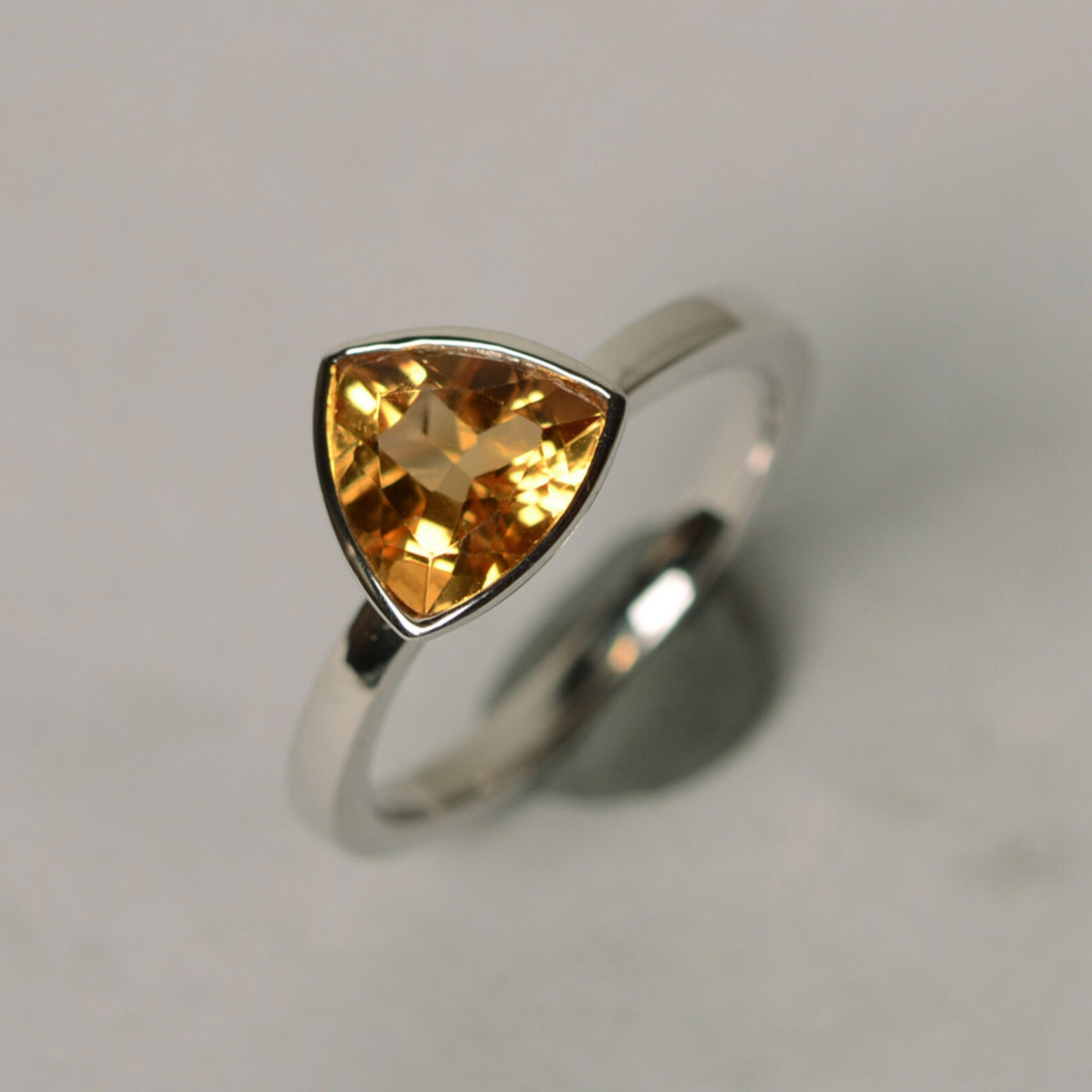 Natural yellow citrine ring triangular ring solitaire ring | Etsy