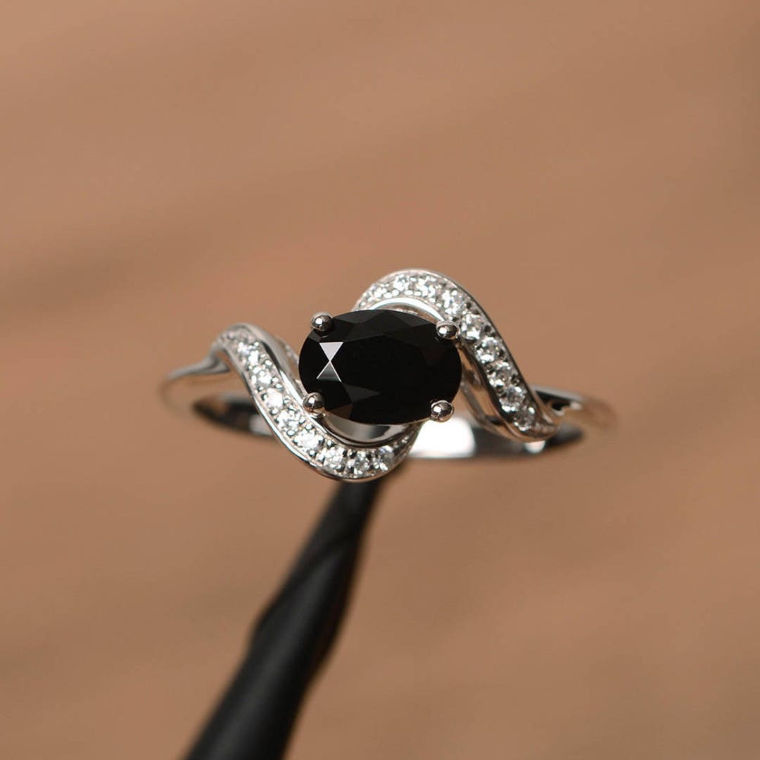 Natural Black Spinel Ring Spinel Anniversary Ring Oval Cut Gemstone ...