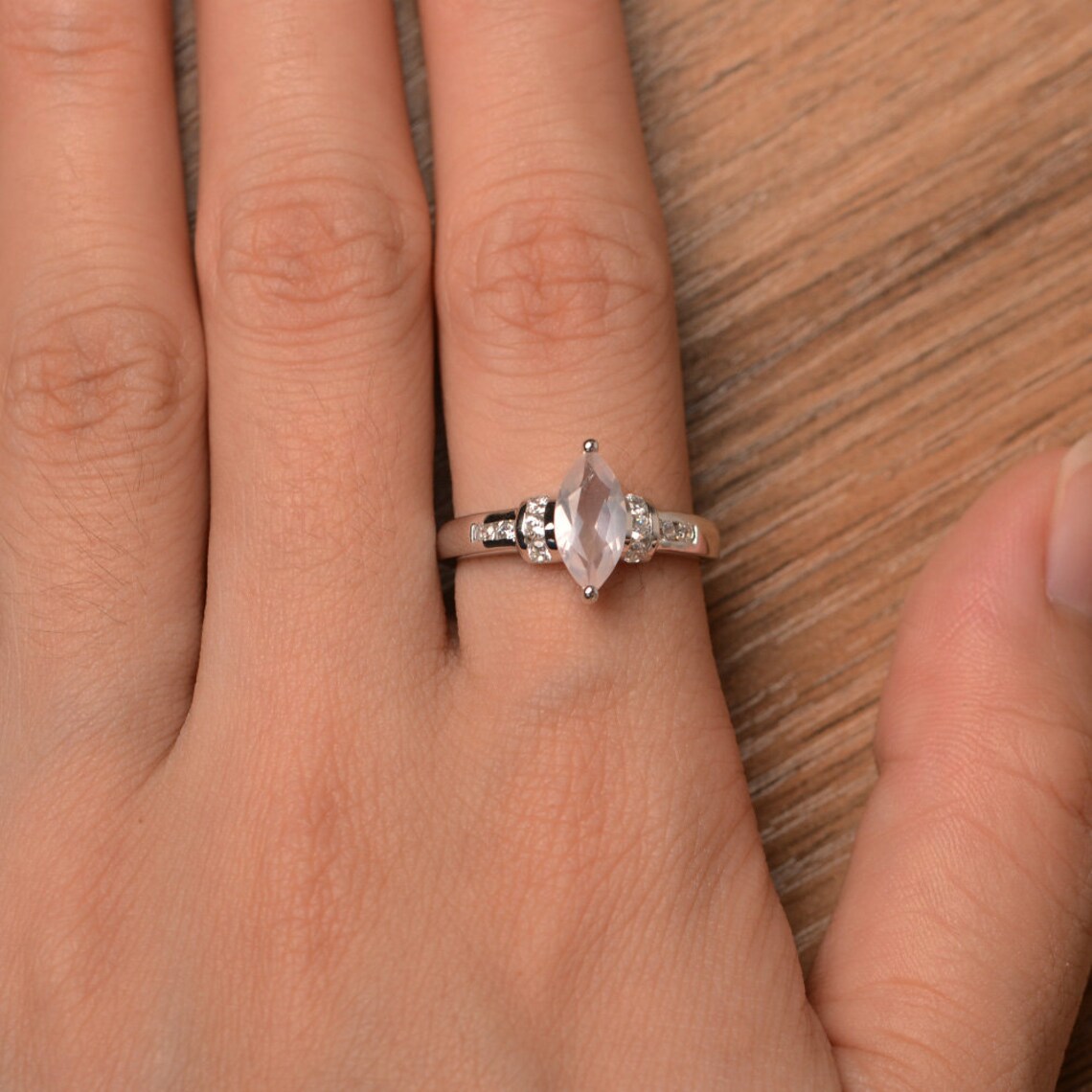 Pink quartz ring marquise cut pink gemstone sterling silver | Etsy