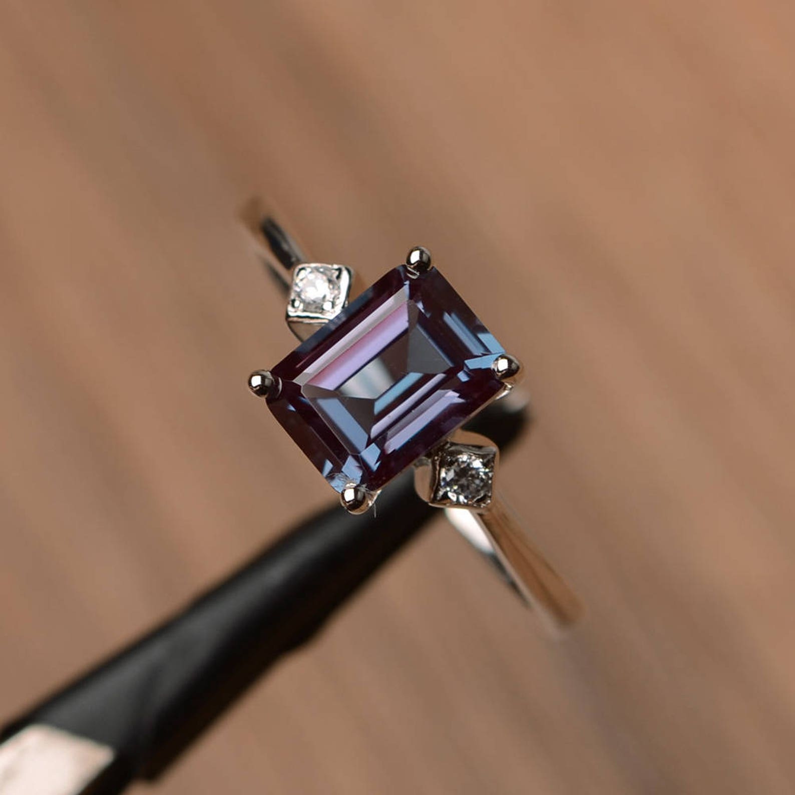 Emerald Cut Alexandrite Promise Ring Rectangle Color Changing - Etsy