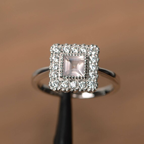 Natural Pink Quartz Rings Engagement Rings Square Cut Rings | Etsy