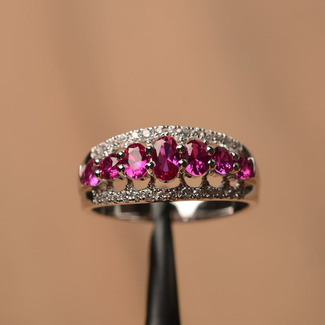 Gorgeous Ruby Statement Ring White Gold Multi-stone Wedding Ring Oval ...