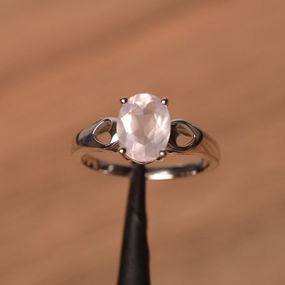 Natural Pink Quartz Ring Oval Cut Pink Gemstone Ring Sterling - Etsy