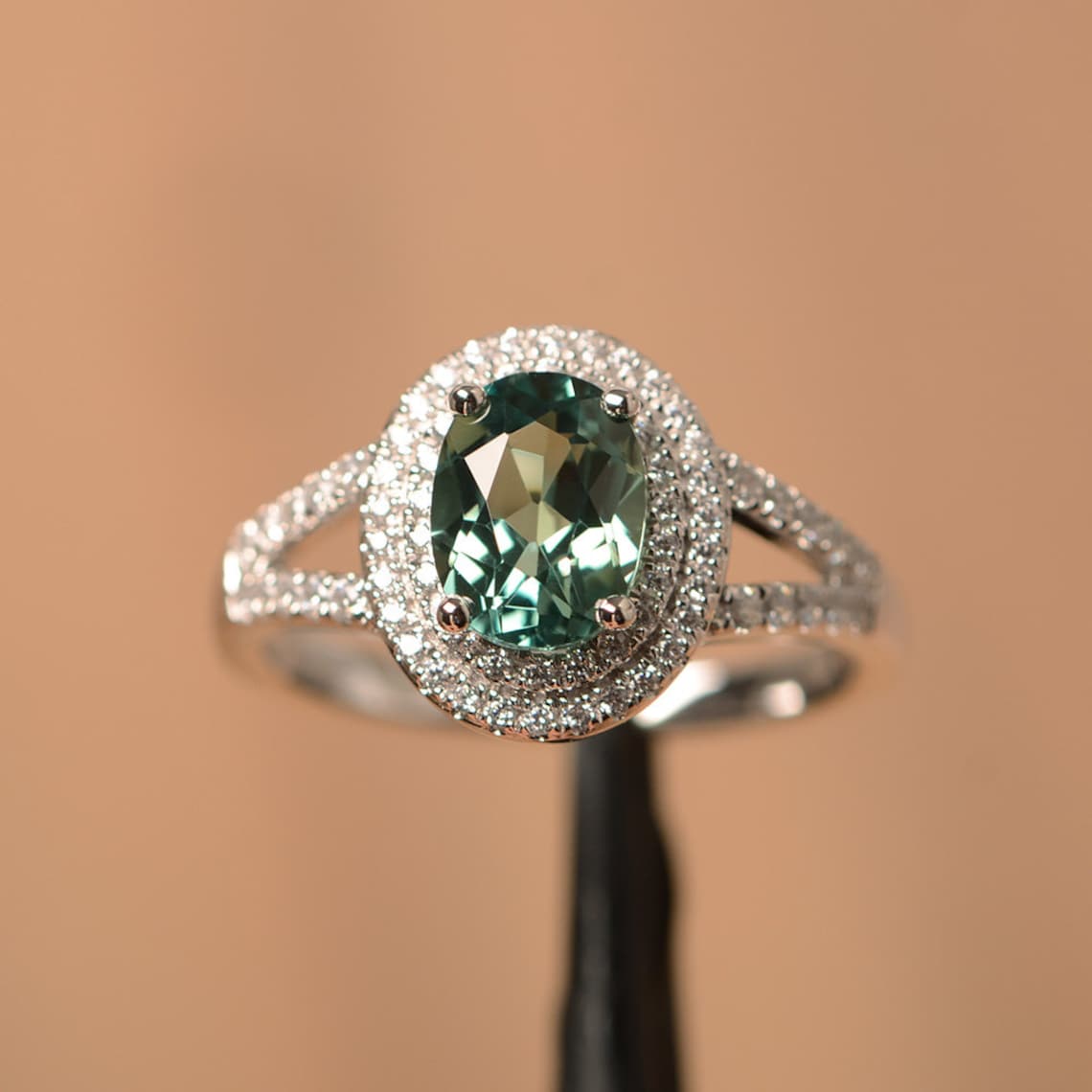 Lab Green Sapphire Ring Green Oval Cut Teal Gemstone Sterling - Etsy