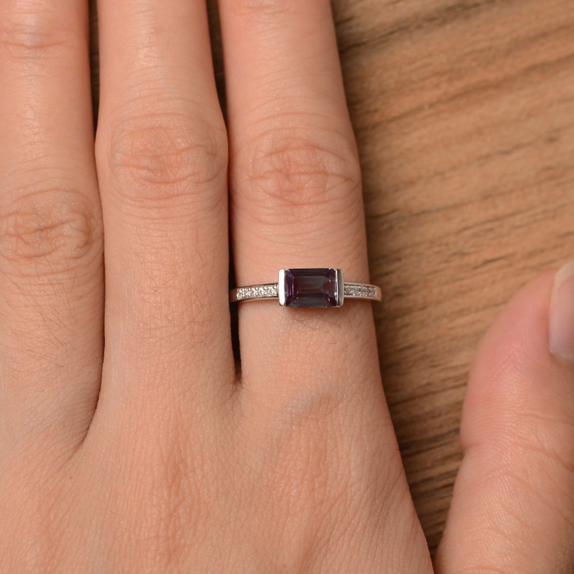 Lab Alexandrite Ring Promise Ring Emerald Cut Sterling Silver - Etsy