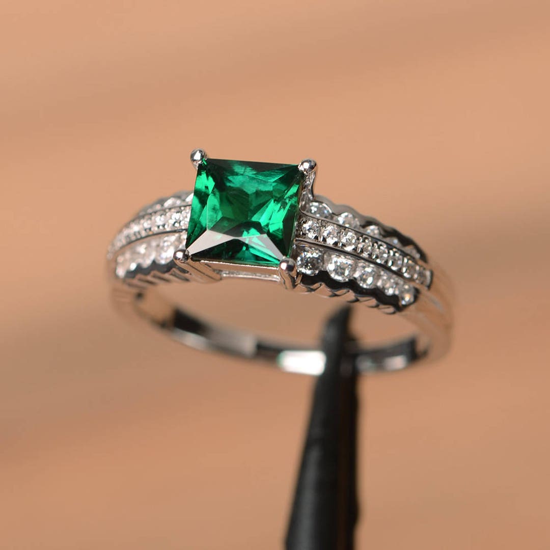 Emerald Ring Promise Ring May Birthstone Princess Cut Gems Green ...