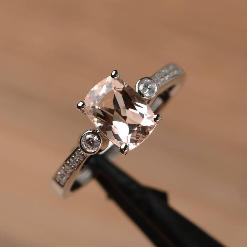Natural morganite ring cushion cut sterling silver engagement | Etsy