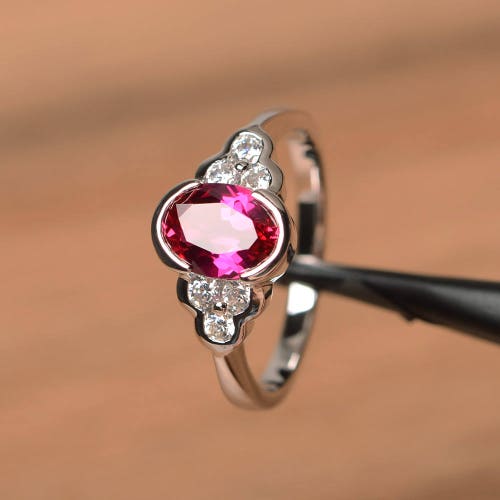 Lab Ruby Ring Cushion Cut July Birthstone Ring Gemstone - Etsy