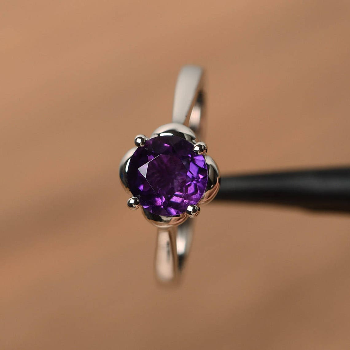 Solitaire Rings Natural Amethyst Promise Rings Round Cut - Etsy