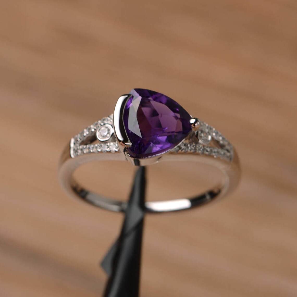 Amethyst Ring Trillion Cut Sterling Silver Anniversary Ring - Etsy