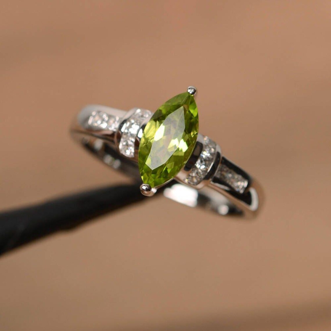 Natural Peridot Ring August Birthstone Marquise Cut Green Gemstone Ring ...