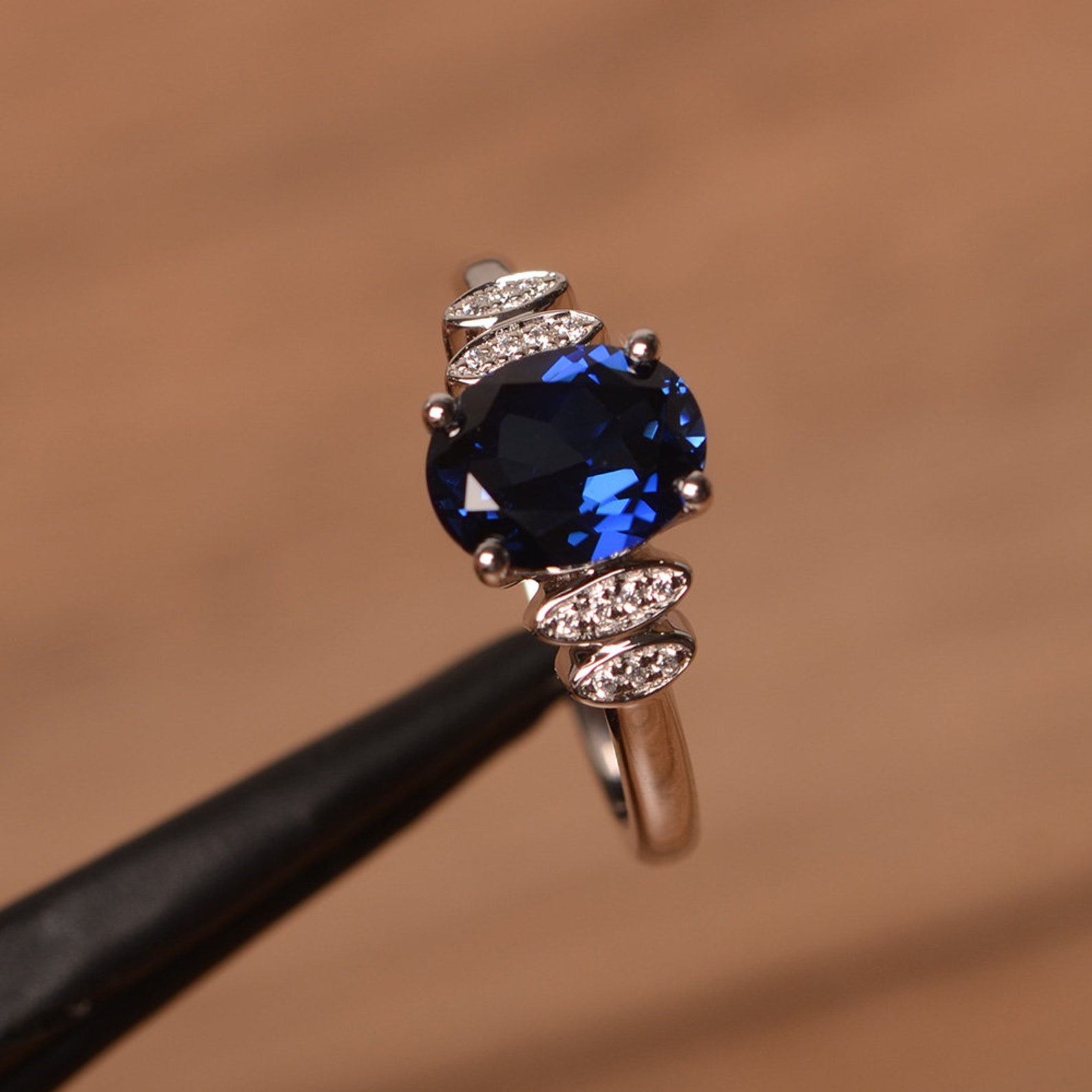 Oval Sapphire Proposal Ring Sterling Silver September - Etsy
