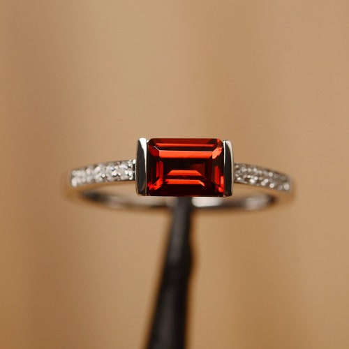 Garnet Ring Asscher Cut Engagement Ring January Birthstone - Etsy